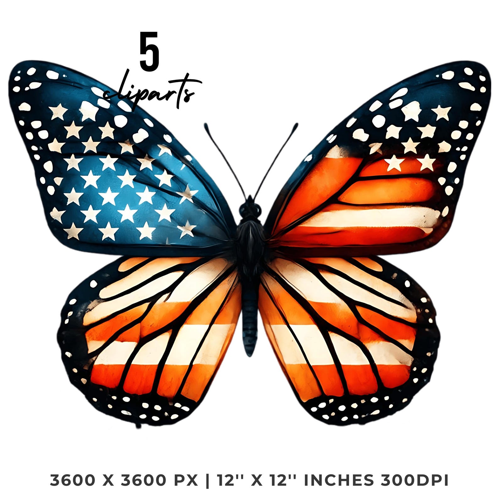 Watercolor Monarch Butterfly Flag PNG | 5 Patriotic Butterfly USA Flag ...