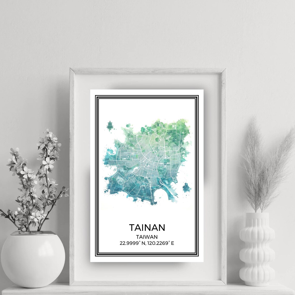 Tainan City Map Cities in Taiwan Travel Print Wall Art Maps Tainan ...