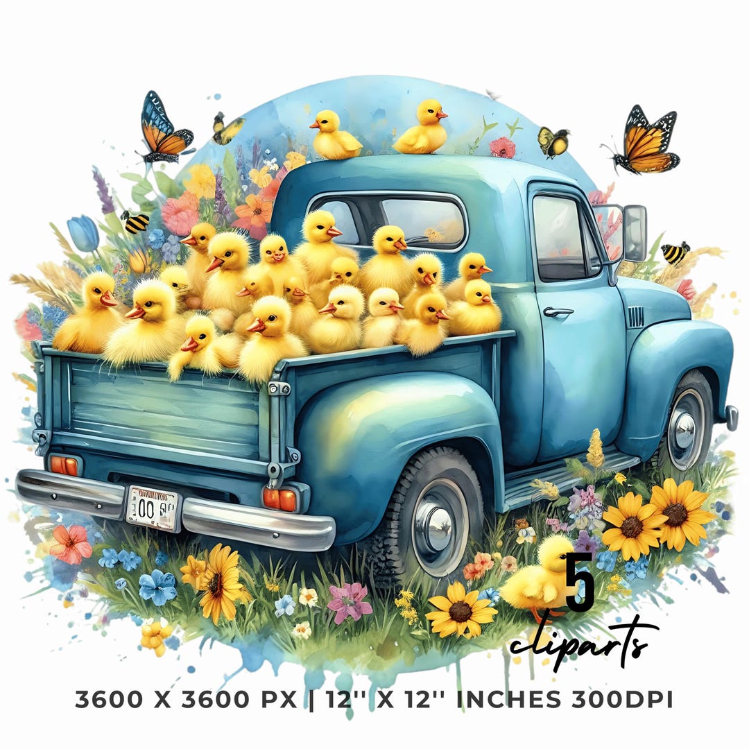 Blue Truck PNG Clipart: Chicks & Wildflowers, Farm Truck Design ...