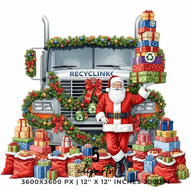 Christmas Santa Recycling Truck Clipart – Holiday Vehicle PNG JPG ...