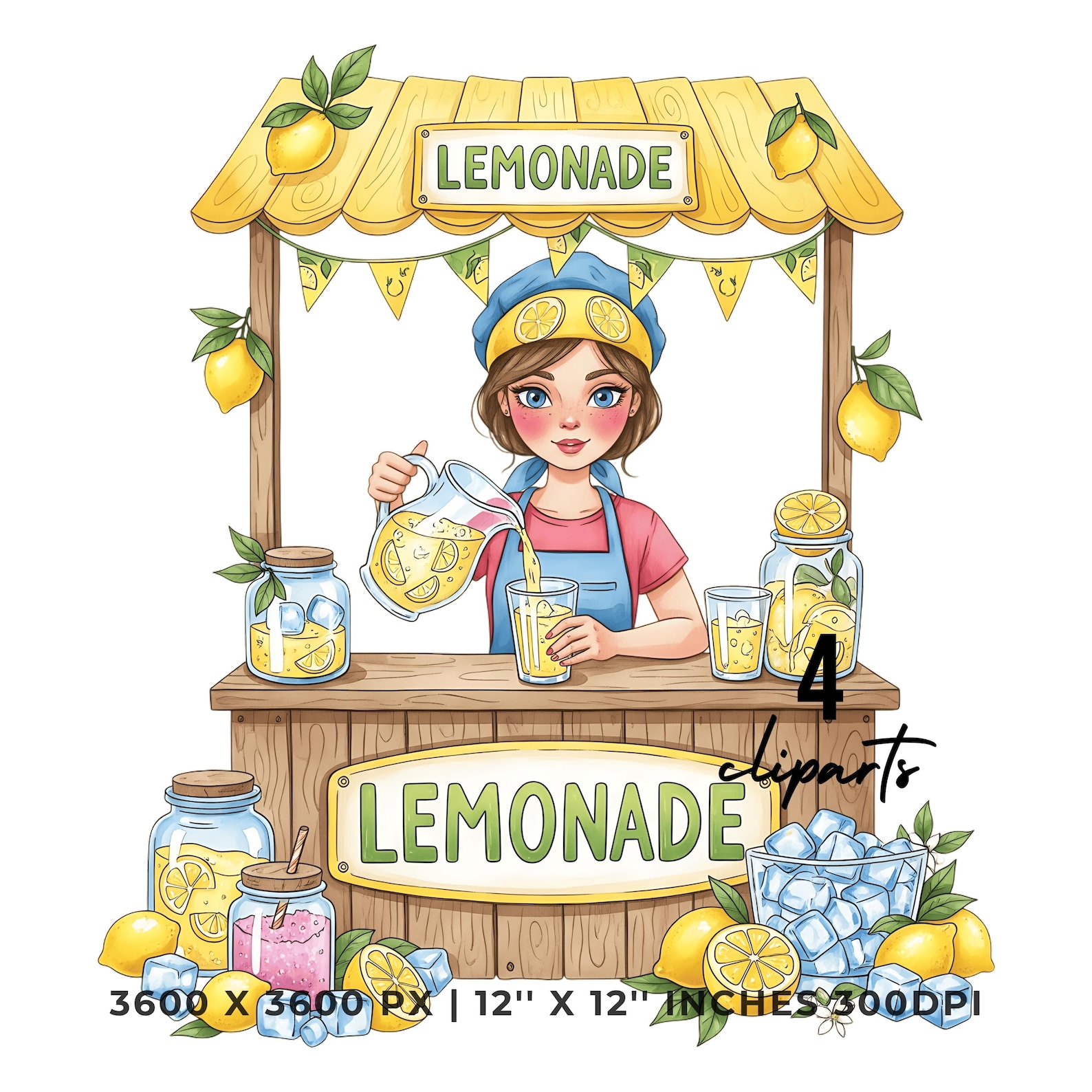 Watercolor Lemonade Stand Clipart: Lemonade Worker PNG & JPG ( ) - Etsy