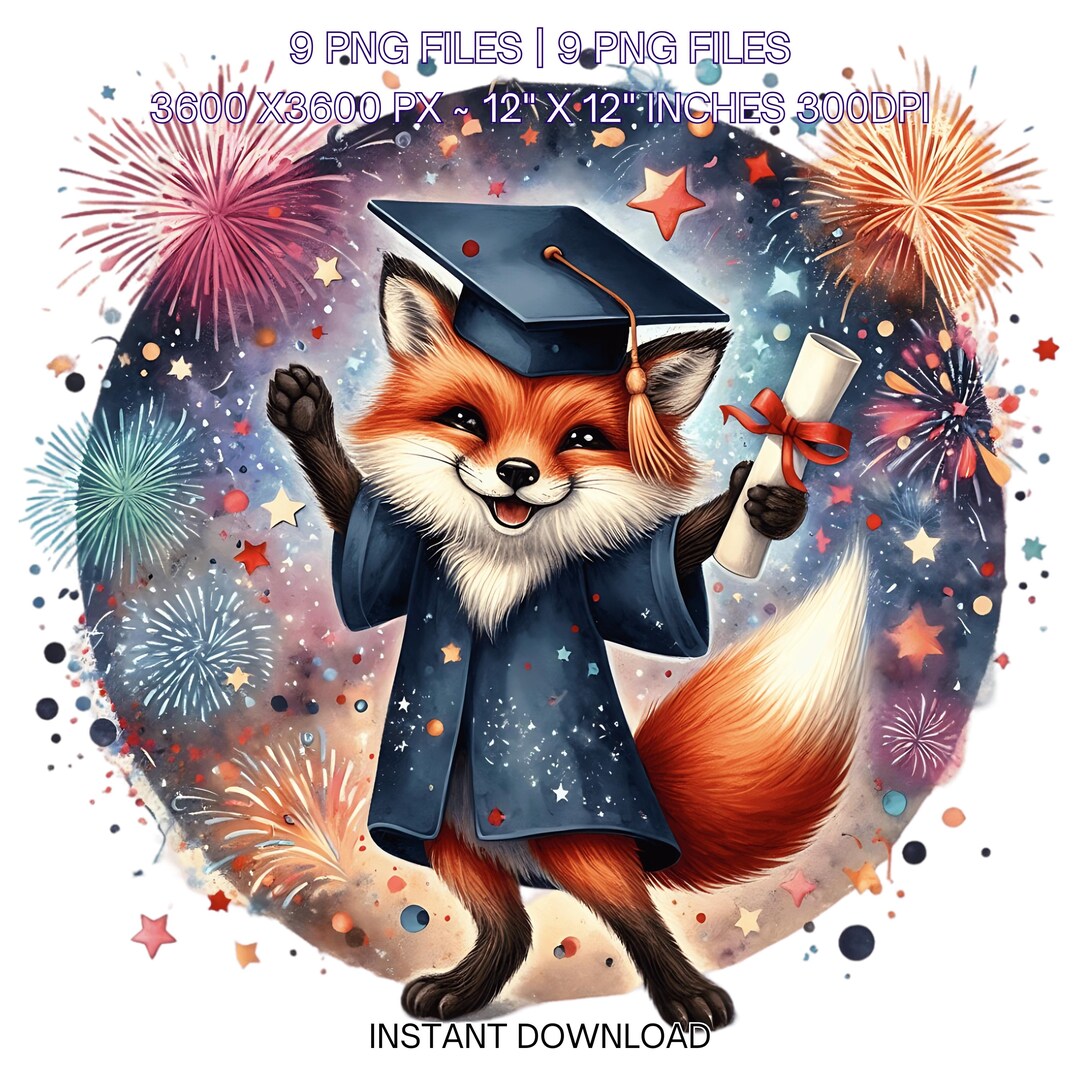 Kindergarten Fox Wearing Cap Holding a Diploma PNG | Graduation Fox ...