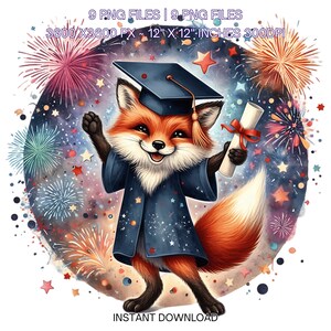 Kindergarten Fox Wearing Cap Holding a Diploma PNG | Graduation Fox ...