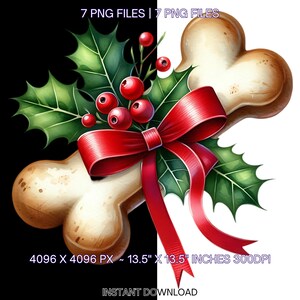 Watercolor Christmas Dog Bone Clip Art | Holiday PNG Images (digital ...