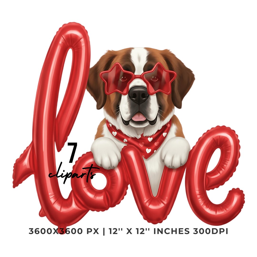 Saint Bernard Valentine Clipart, Puppy Love PNG JPG (digital Download ...