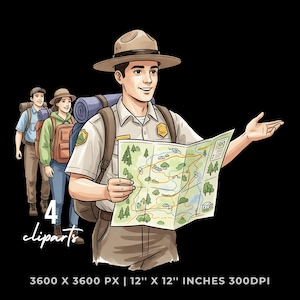 Park Ranger Clipart Bundle | Hiking Map, Forest Art (digital Download ...