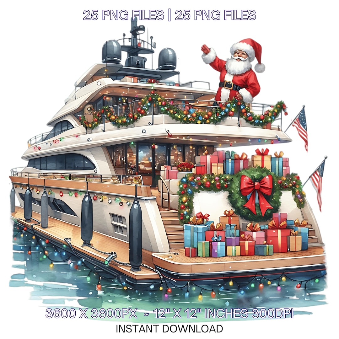 20 Merry Christmas Yacht Vacation PNG Clipart | Nautical Santa Boat for ...