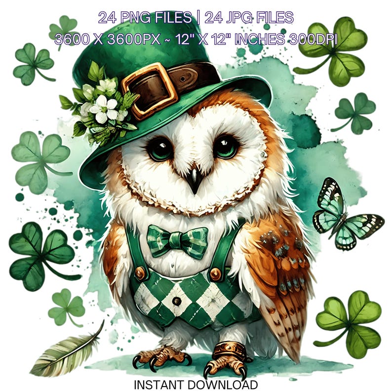 St. Patrick's Day Owl Clipart | Irish Barn Owl PNG (digital Download ...