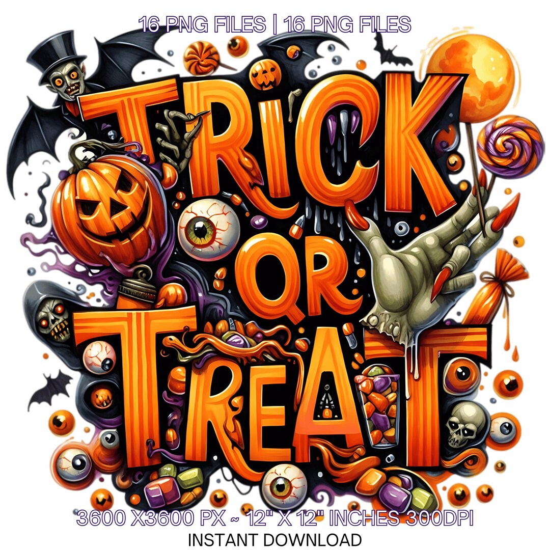16 Trick or Treat PNG Clipart | Halloween Words With Candy, Vampire ...