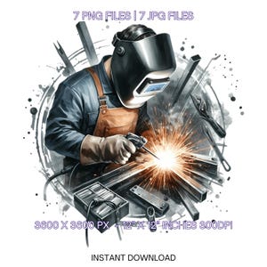Watercolor Welding Clipart: Iron Worker Illustration (PNG & JPG) - Etsy