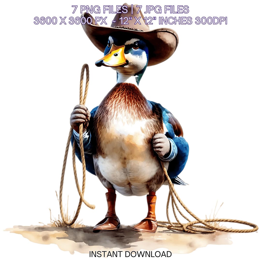 Cowboy Duck Clipart PNG | 5 Watercolor Western Duck With Cowboy Hat ...