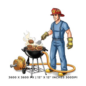 Firefighter BBQ Clipart: Grill Fireman PNG & JPG (12x12" 300DPI) - Etsy