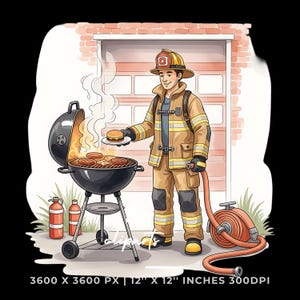 Firefighter BBQ Clipart: Grill Fireman PNG & JPG (12x12" 300DPI) - Etsy