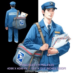Watercolor Postal Worker Clipart: Mailman PNG Art (digital Download) - Etsy