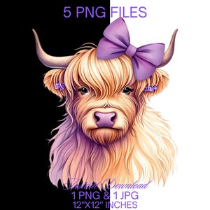 Highland Cow Watercolor Clipart PNG | 5 Mountains Highland Cattle ...