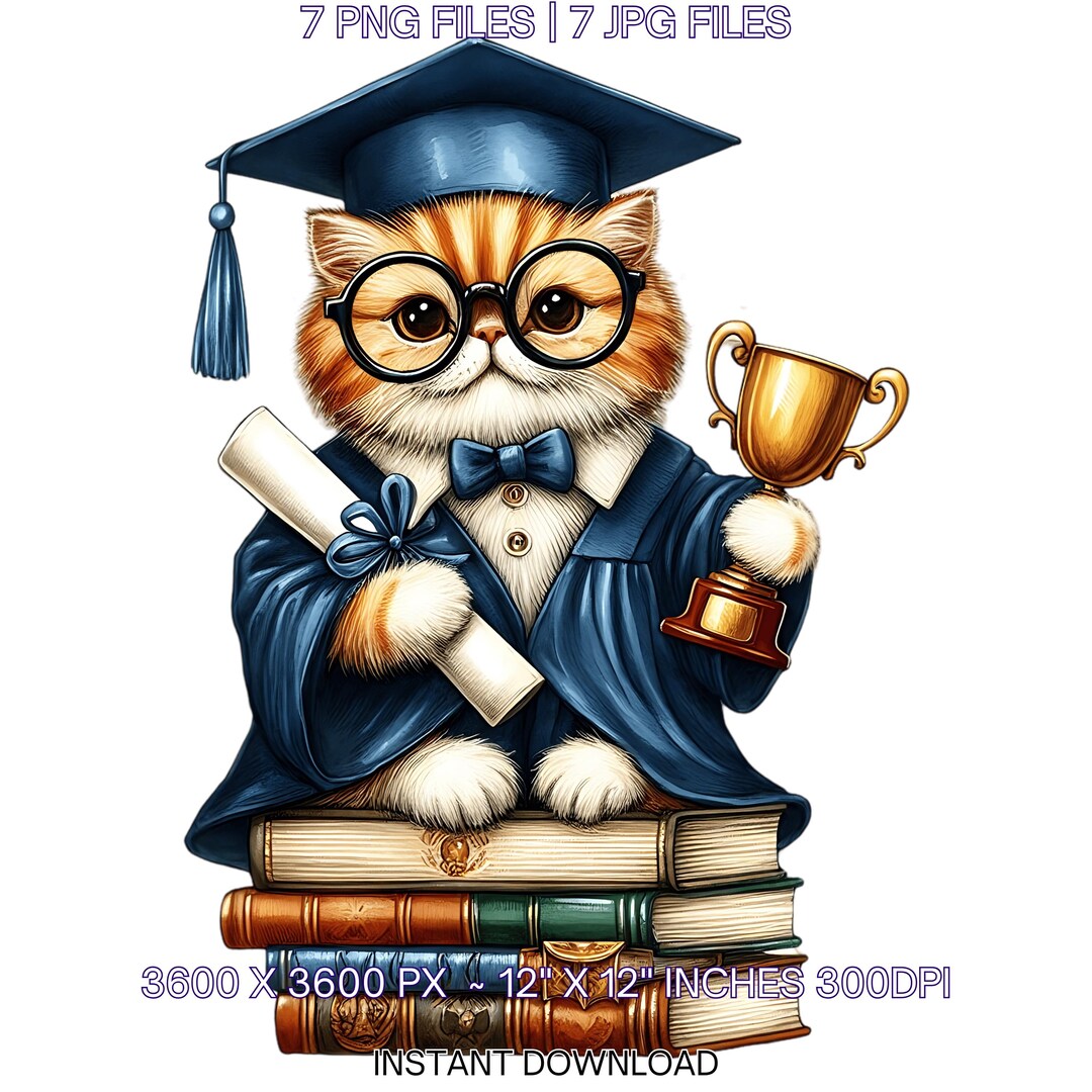 Graduation Cat Clipart: Diploma, Cap, Gown (PNG, JPG) - Etsy