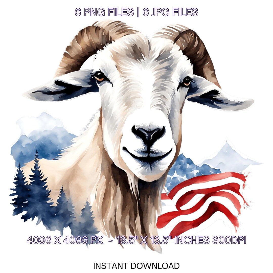Goat Flag PNG | 5 Patriotic USA Mountain Goat Flag Clipart | Watercolor ...