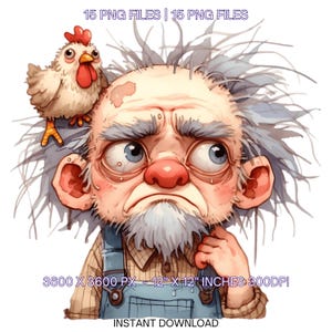Grumpy Farmer Clipart: Quirky PNG Images for Scrapbooking (digital ...
