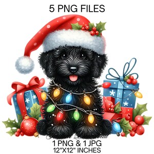 Christmas Golden Doodle Puppy PNG Clipart | 4 Christmas Lights Santa ...
