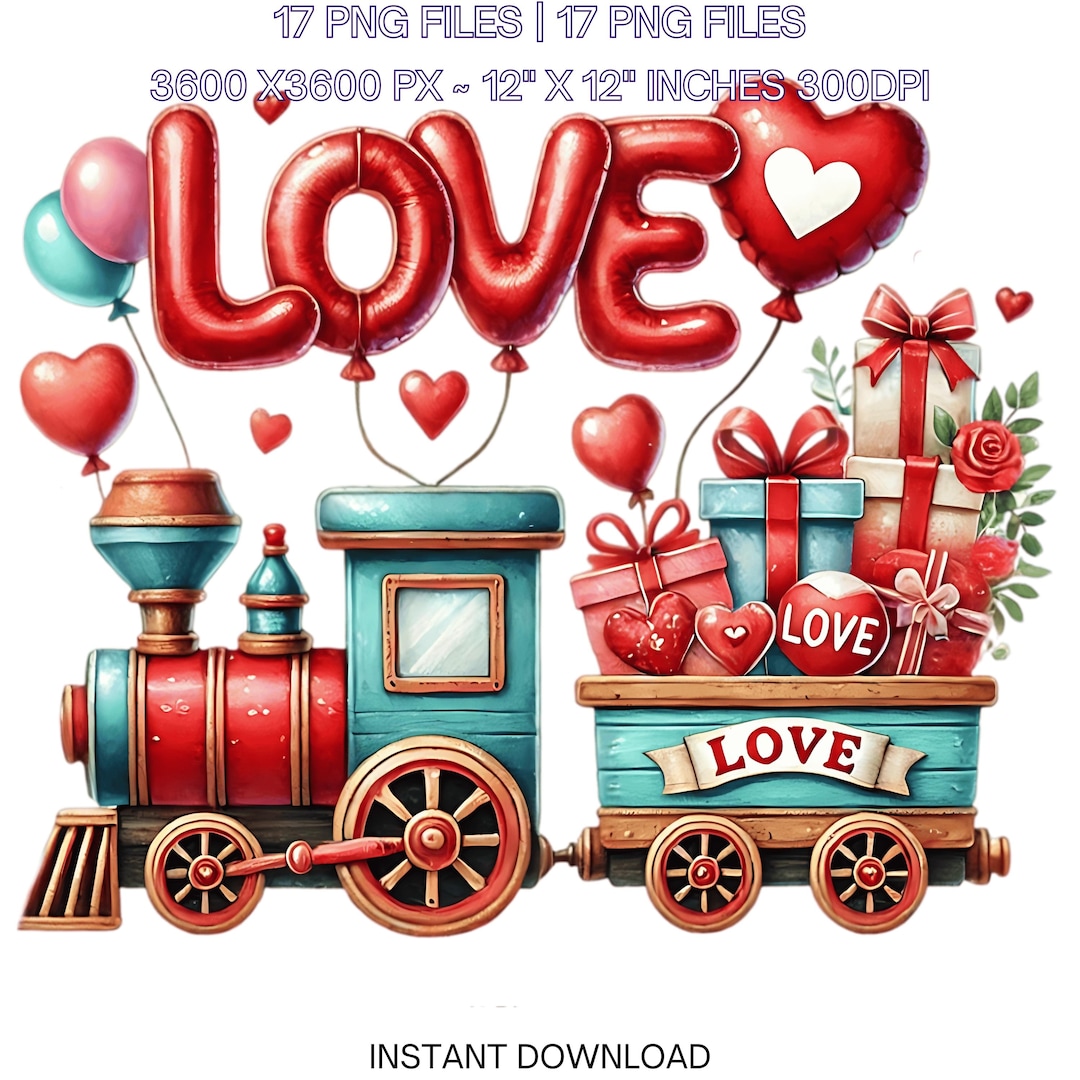 17 Valentine Train PNG Clipart | Watercolor Transportation Tain for ...