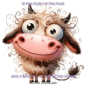 16 Cute Frazzled Quirky Cow With Messy Hair and a Big Smile Clip Art ...