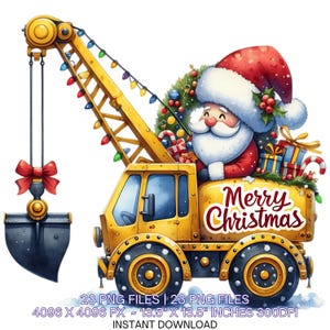 23 Merry Christmas Crane Truck PNG Clipart Watercolor Construction ...