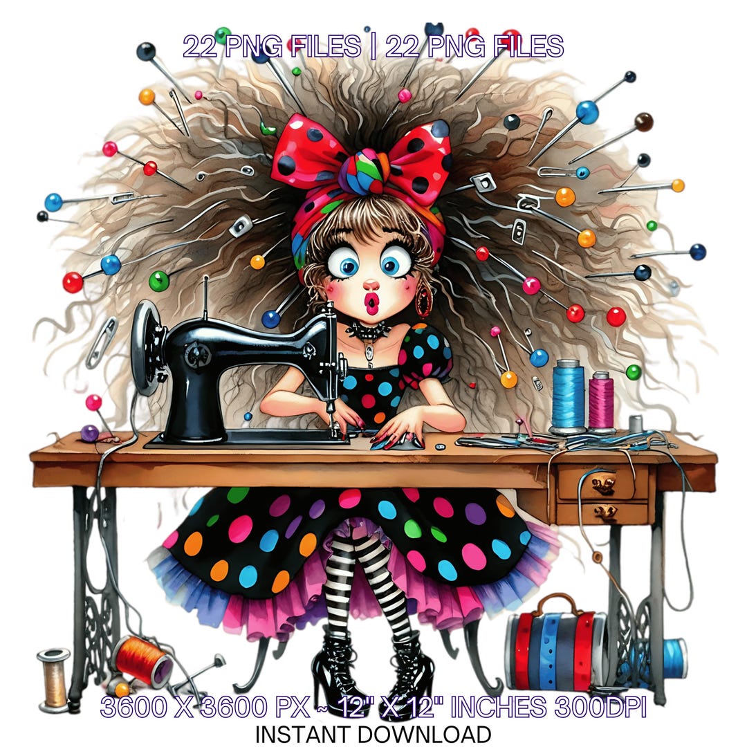 Sewing Girl Clip Art PNG: Watercolor Whimsical Junk Journal (digital ...