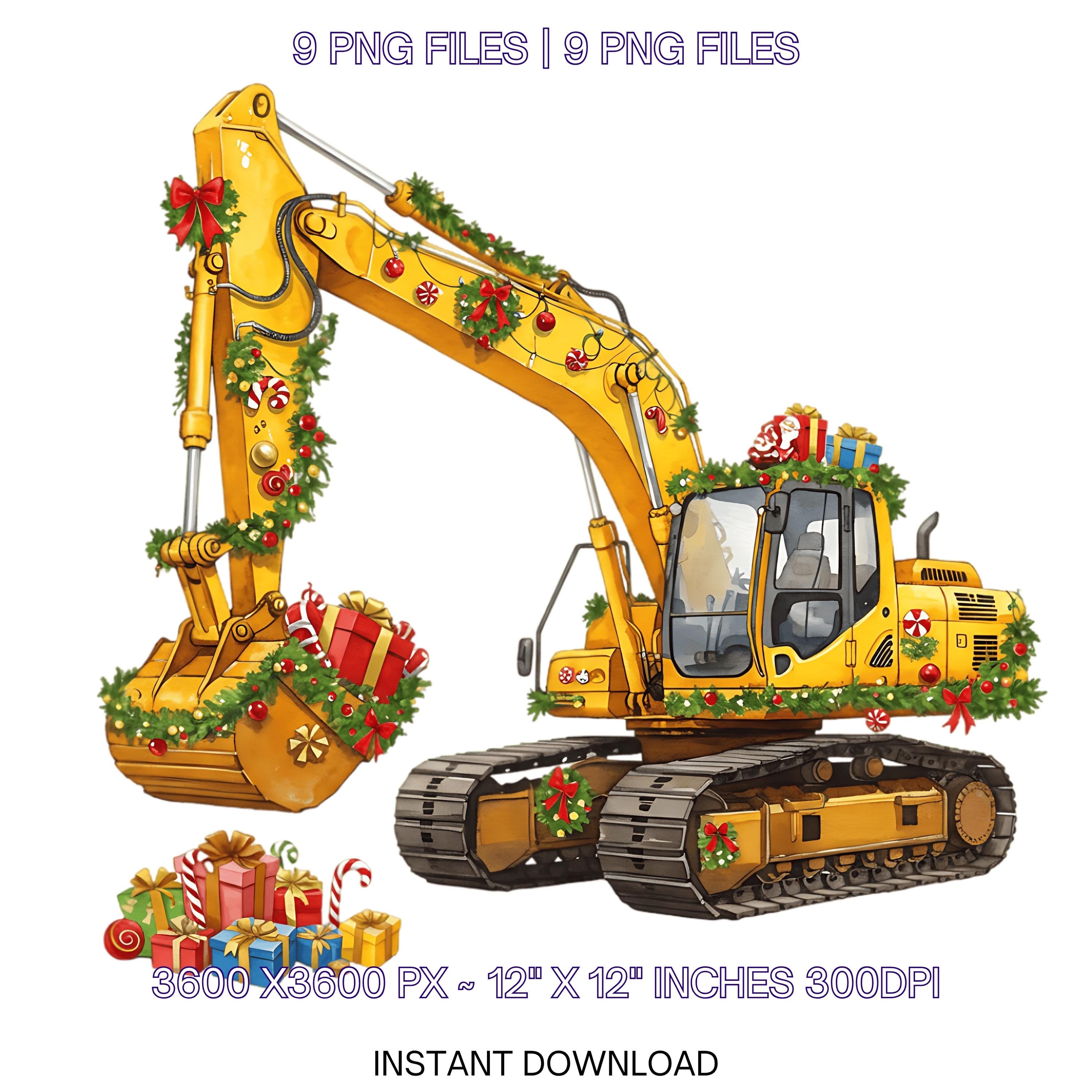 Watercolor Christmas Excavator Clipart – Santa Digger Graphics (PNG ...