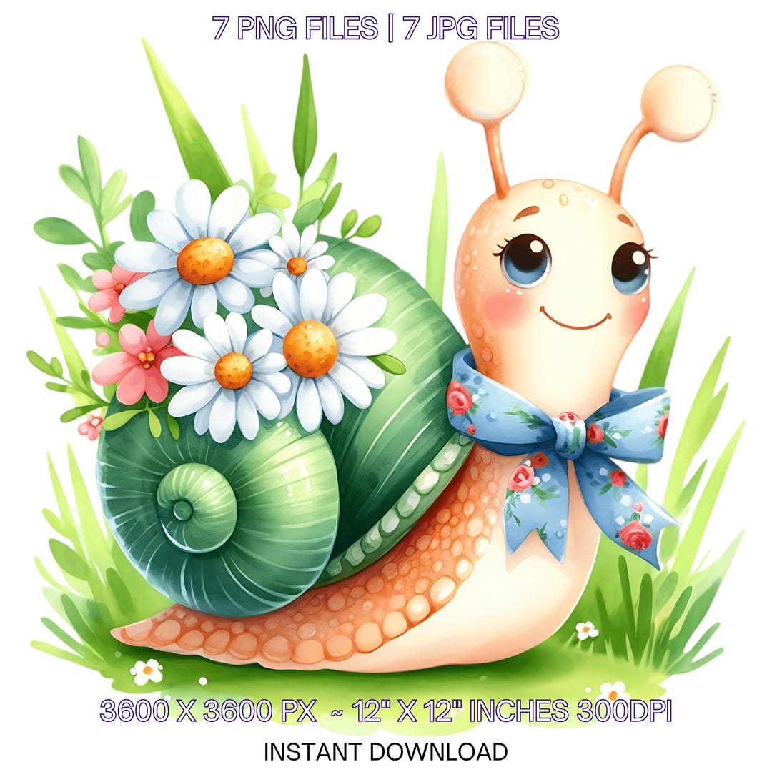 Watercolor Snail Clipart: Spring Flowers, Wild Life Animal (PNG JPG ...
