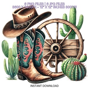 Cowgirl Clipart: Watercolor Boots, Hat, Cactus (PNG JPG Digital ...