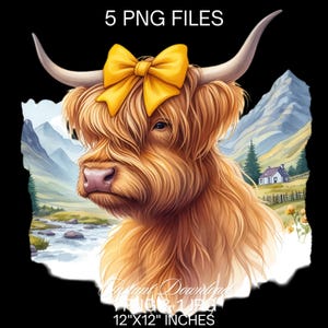 Highland Cow Watercolor Clipart: Scottish Cattle With Bow (PNG, JPG) - Etsy