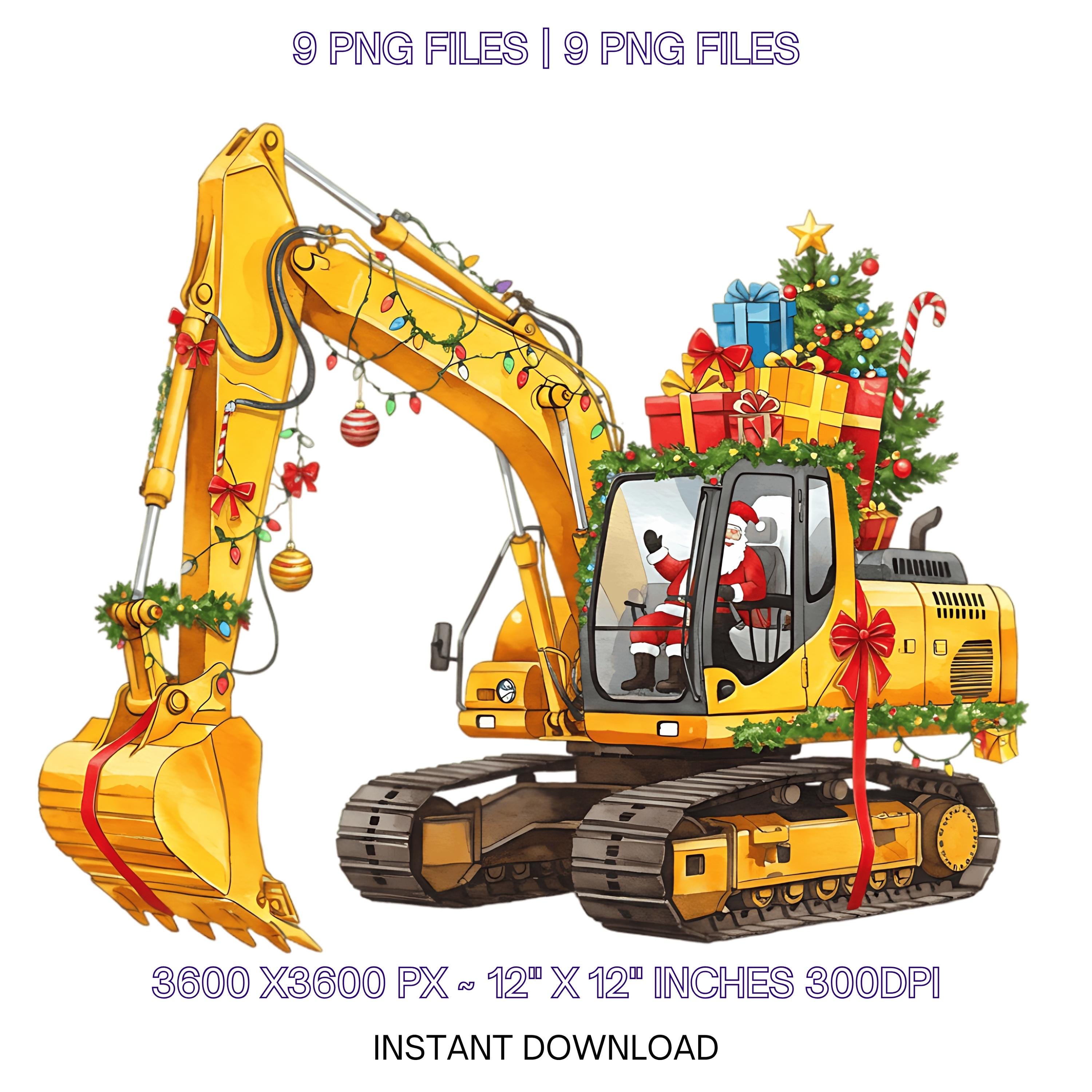 Watercolor Christmas Excavator Clipart – Santa Digger Graphics (PNG ...