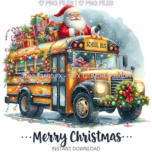 17 Merry Christmas Santa School Bus PNG Clipart | Xmas Santa Vehicle ...