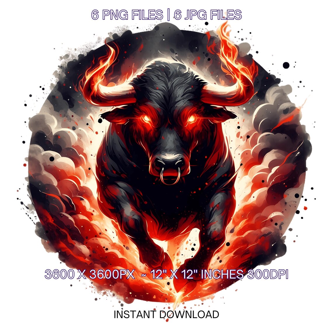Watercolor Fiery Bull Clipart: Charging PNG, JPG (digital Download) - Etsy