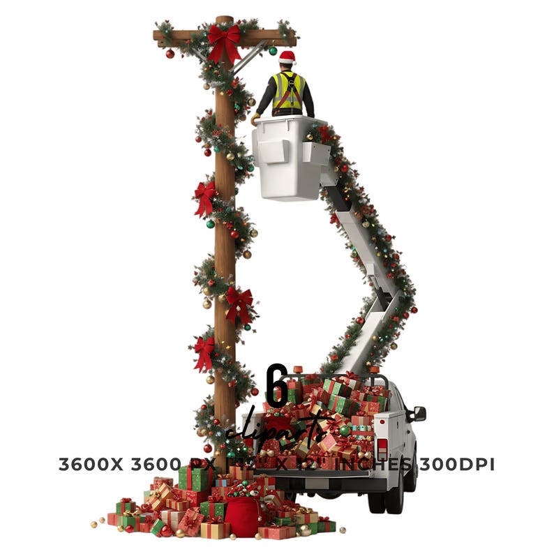 Christmas Lineman Clipart, Santa Electrician, Holiday Utility Pole (PNG ...