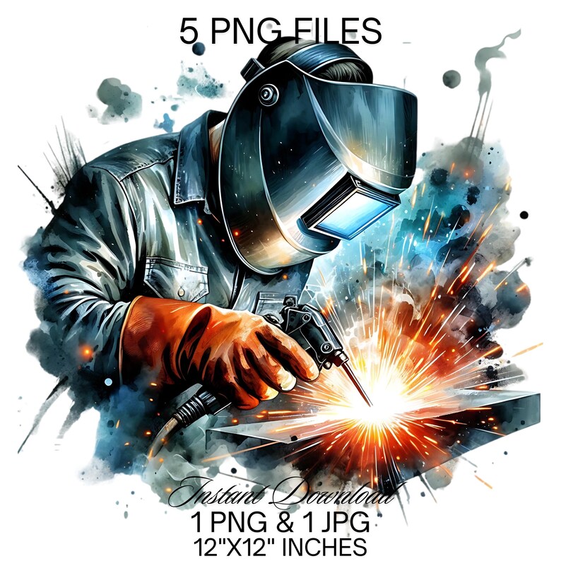 Watercolor Welding Clipart: Iron Worker PNG Graphics (digital Download ...
