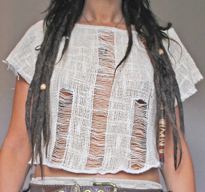 Split Loom Crop T-shirt beige - Etsy