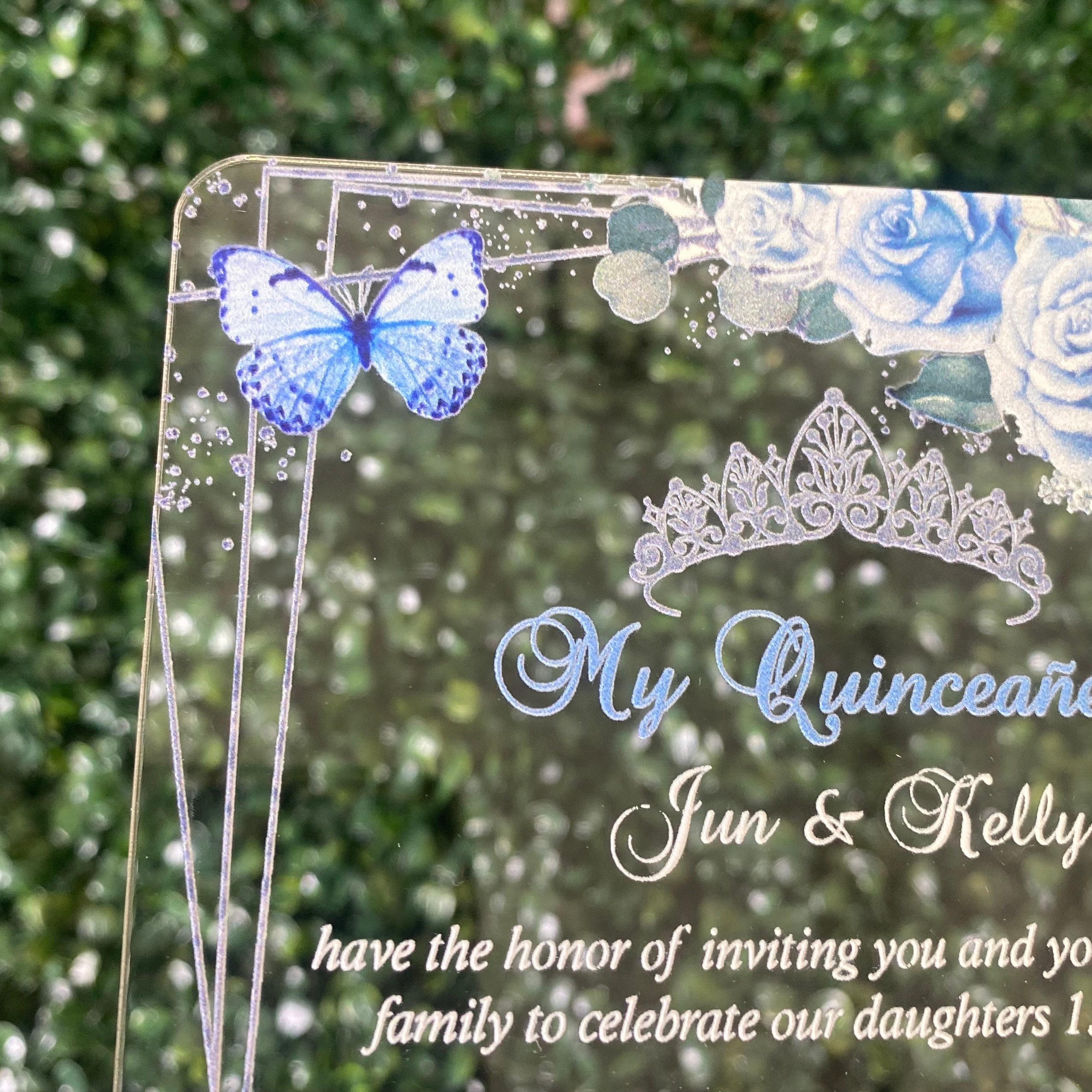 Clear Acrylic Quinceanera Invitation: Light Blue Floral Design - Etsy