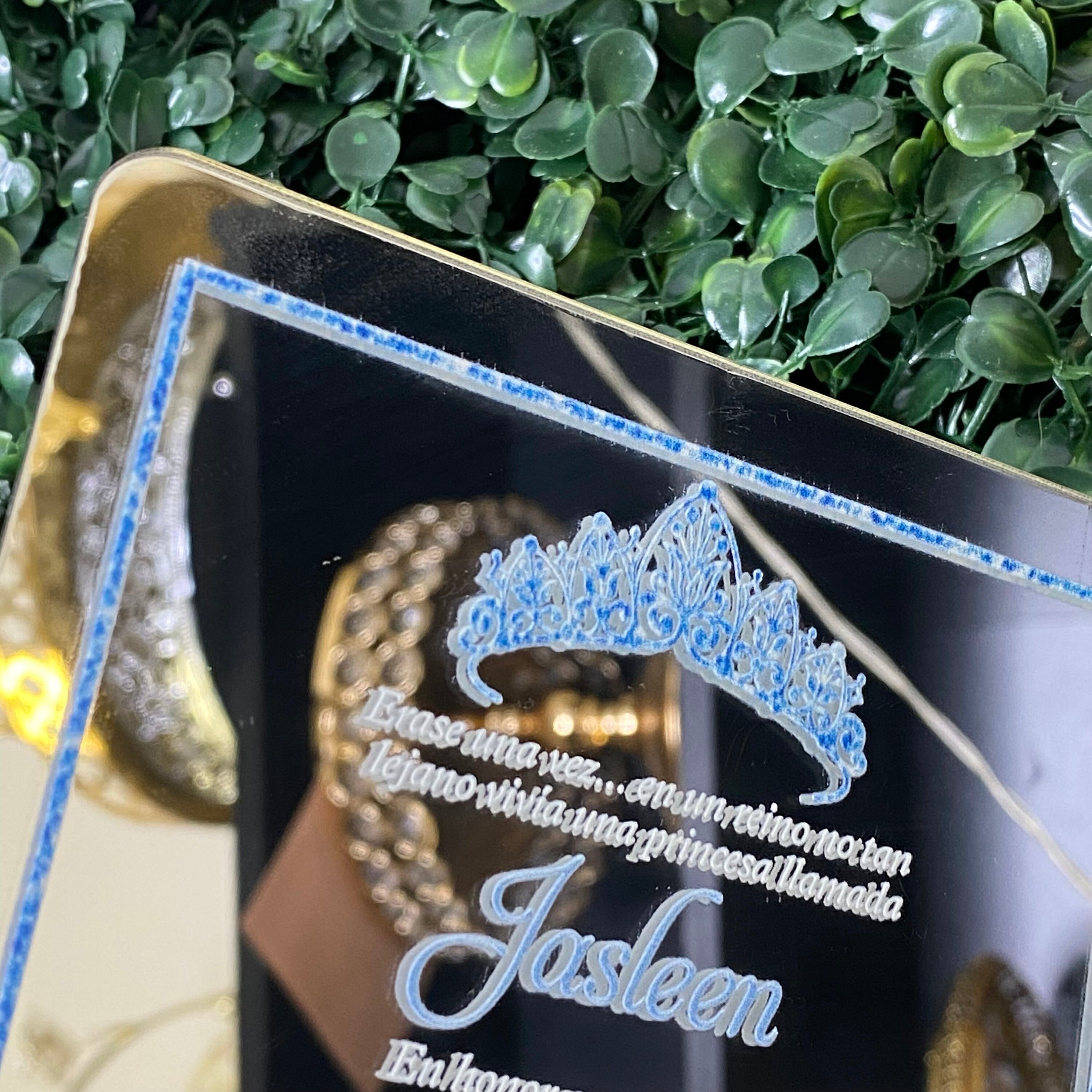 Silver Mirror Acrylic Quinceanera Invitation, Baby Blue Invitation ...