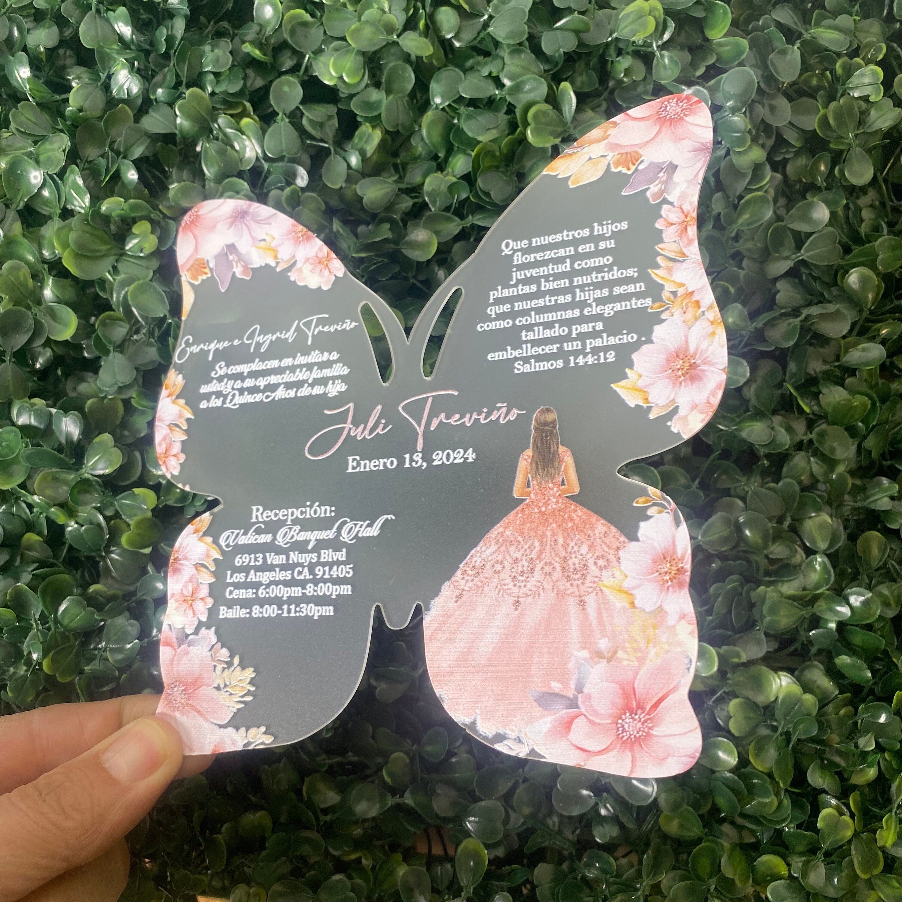 Frosted Acrylic Quinceanera Invitation: Blush Floral Butterfly - Etsy