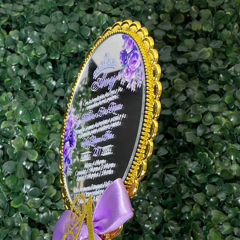 Gold Hand Mirror Quinceanera Invitation With Ribbon - Etsy