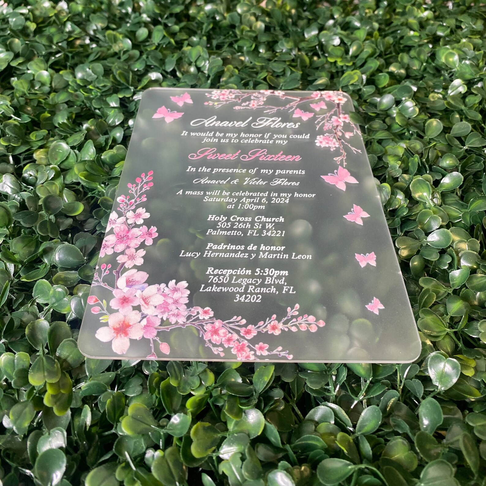 Frosted Acrylic Quinceanera Invitation, Cherry Blossom Quinceanera ...