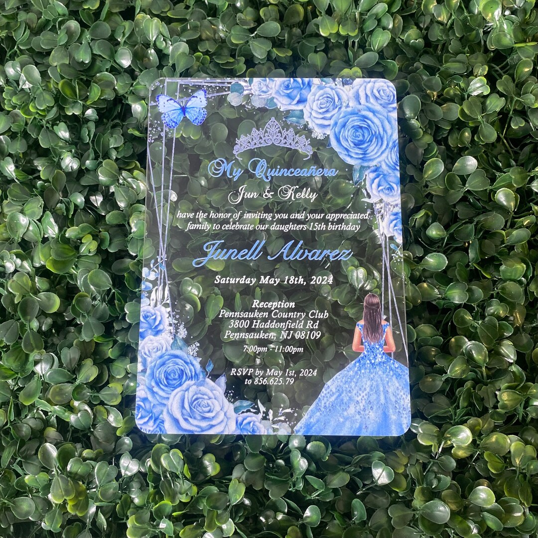 Clear Acrylic Quinceanera Invitation: Light Blue Floral Design - Etsy