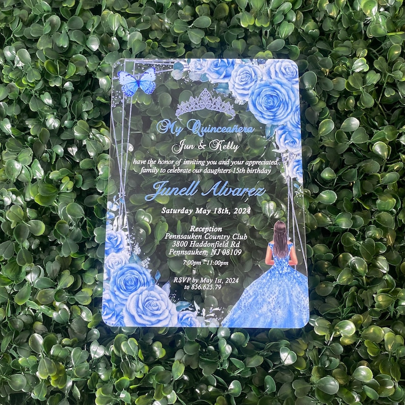 Clear Acrylic Quinceanera Invitation: Light Blue Floral Design - Etsy