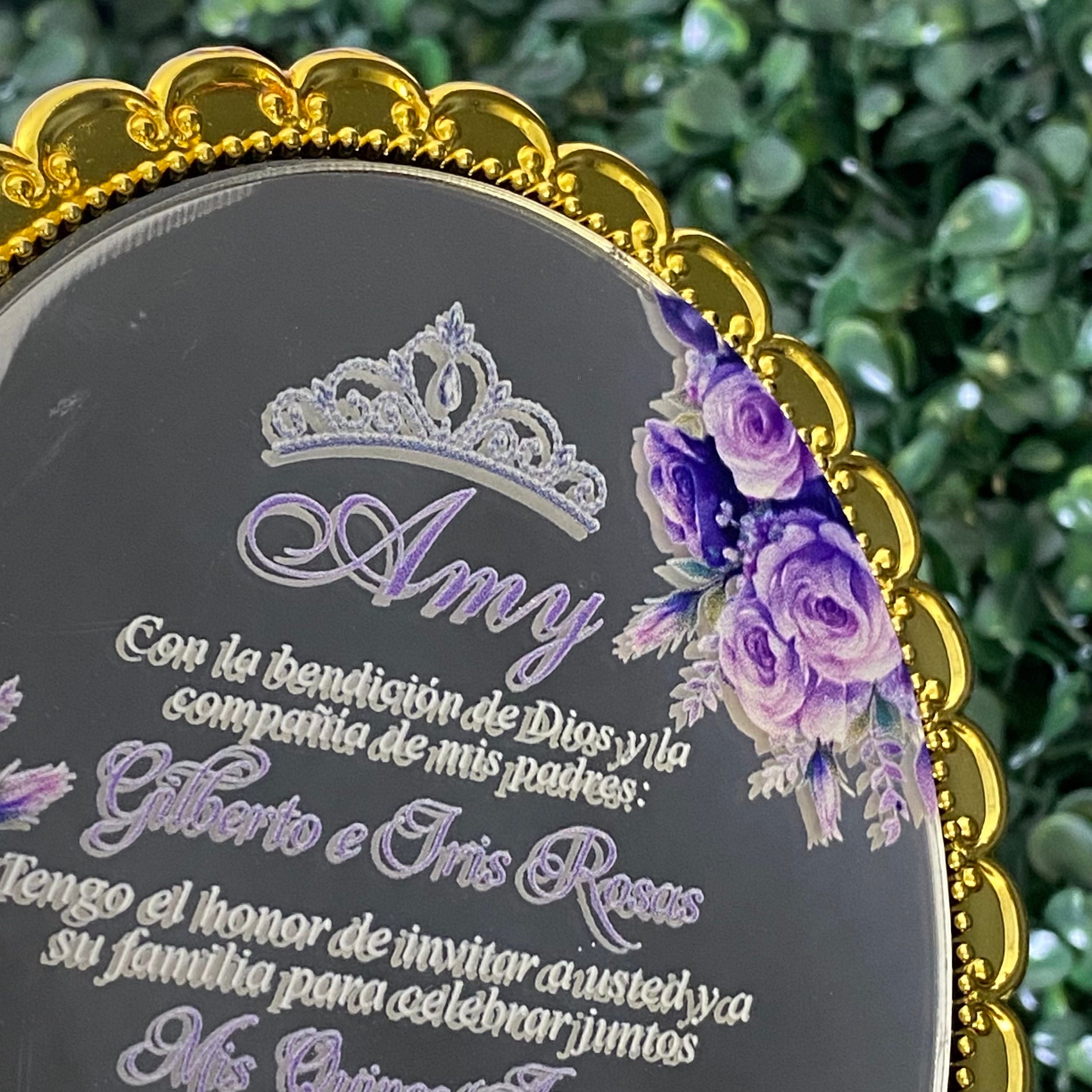 Gold Hand Mirror Quinceanera Invitation With Ribbon - Etsy
