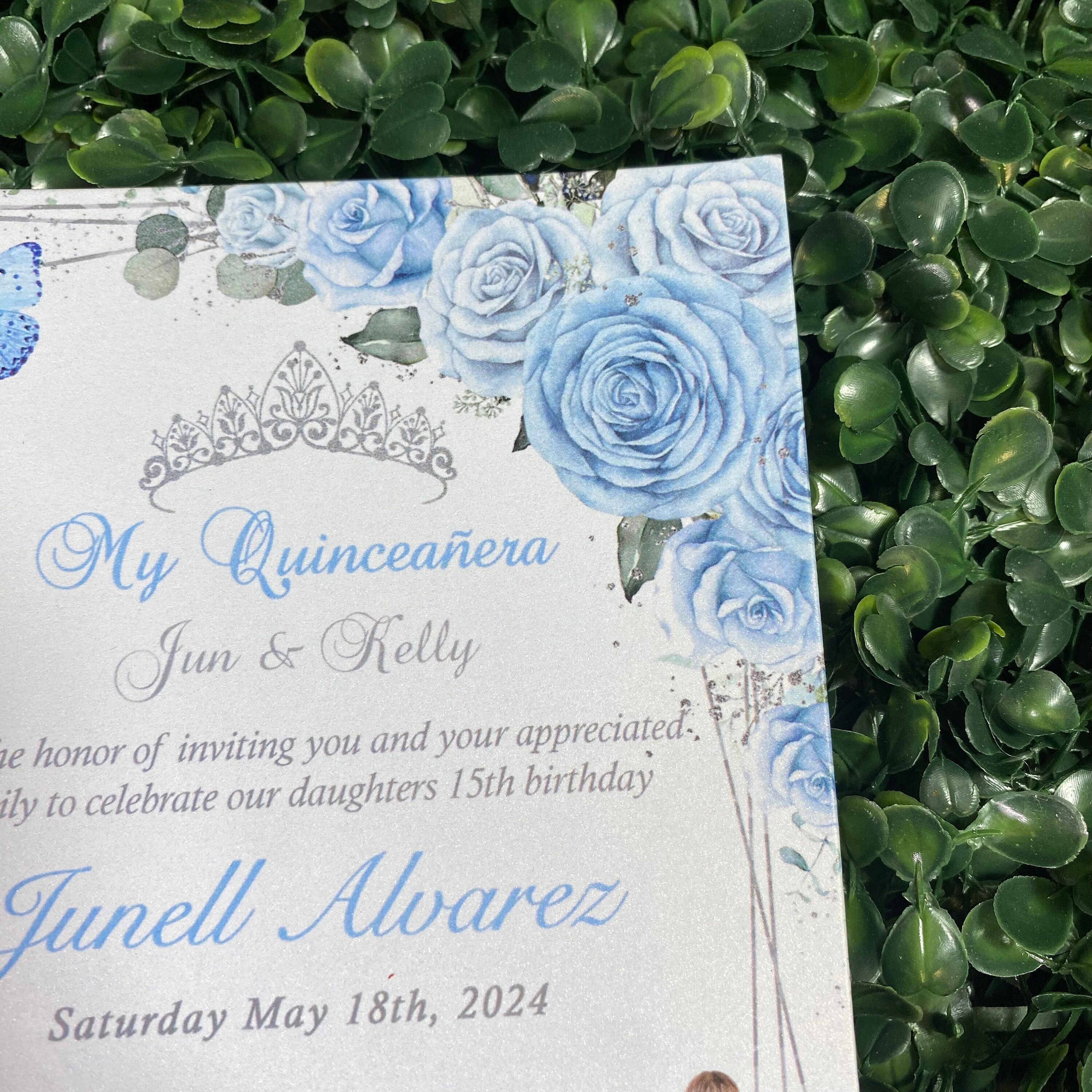 Pearl Printed Paper Quinceanera Invitation, Light Blue Invitation, Baby ...