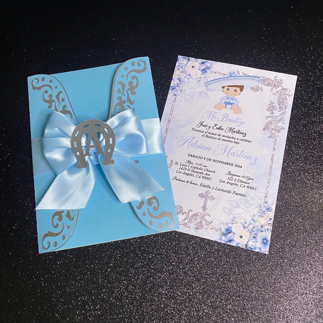 Baptism Invitation Boy, Christening Invitation, Baby Blue, Laser Cut ...