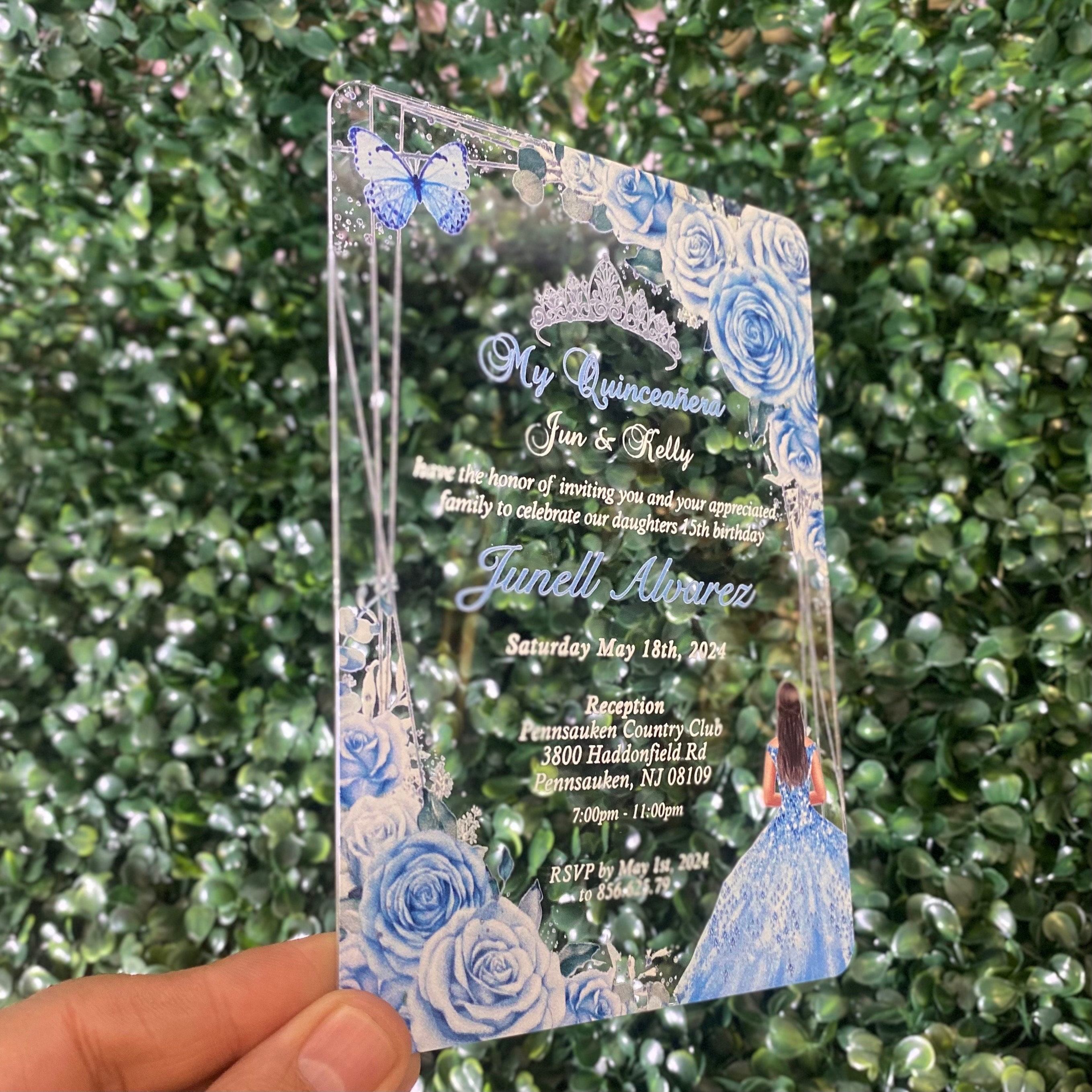 Clear Acrylic Quinceanera Invitation: Light Blue Floral Design - Etsy