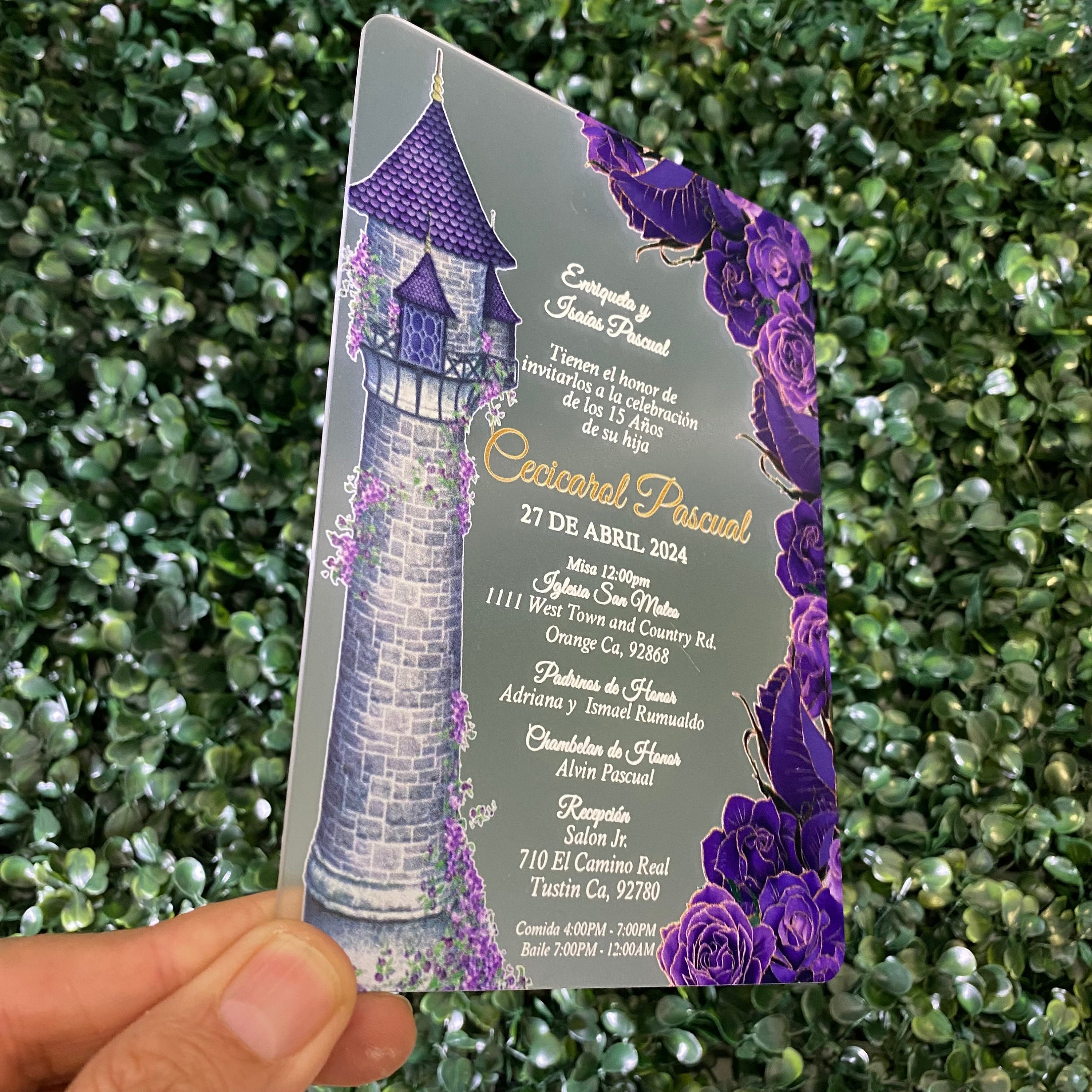 Frosted Acrylic Mirror Quinceanera Invitation Tangled Invitation ...