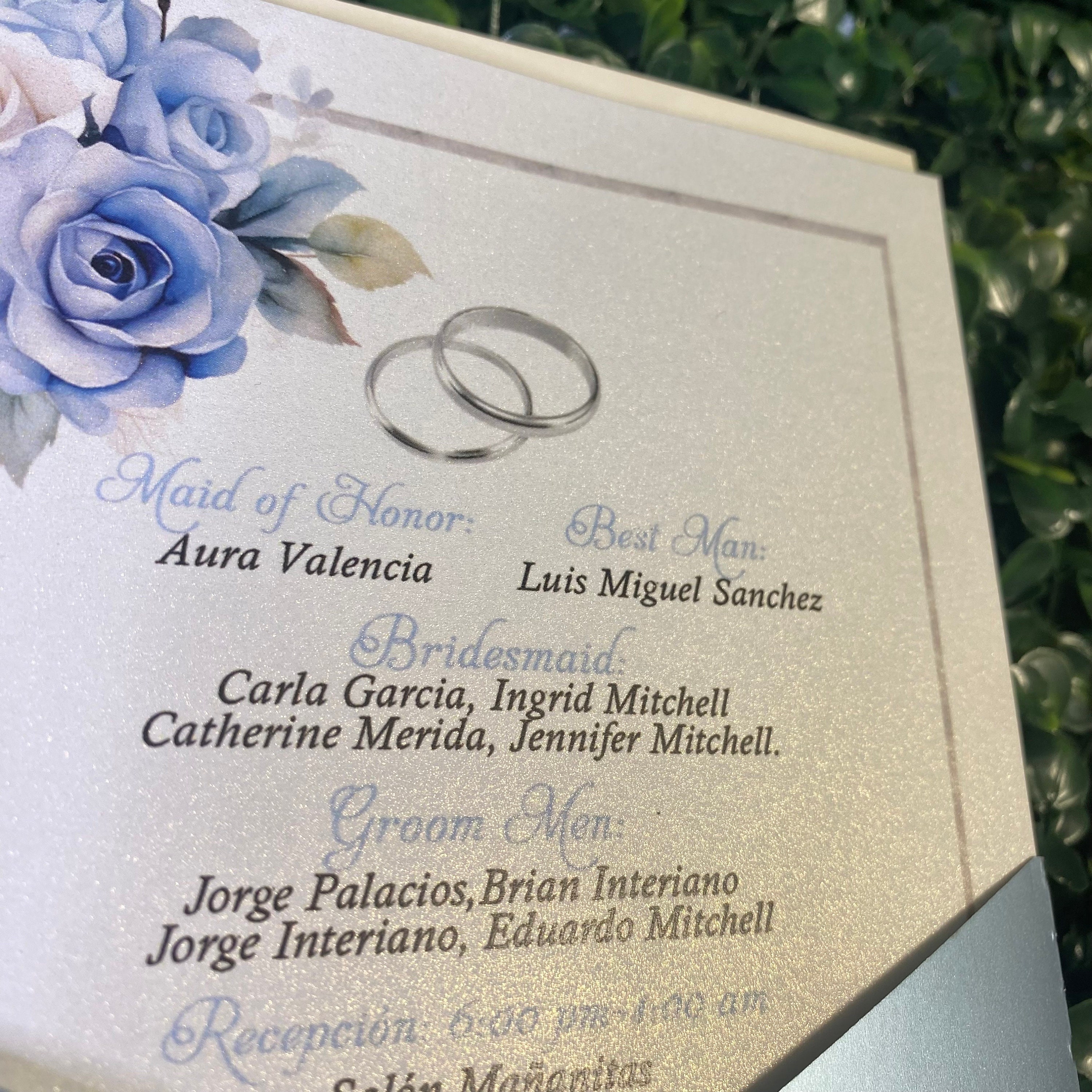 Light Blue Floral Wedding Invitation: Trifold Pocket With Ivory Ribbon ...
